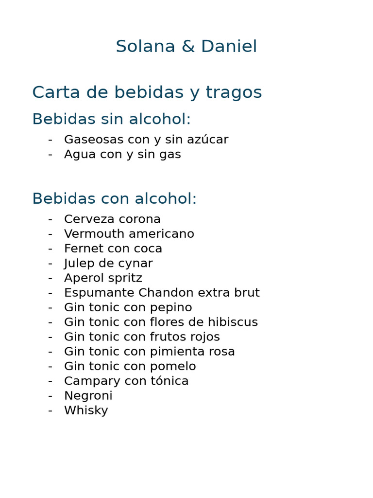 Carta de Tragos | PDF
