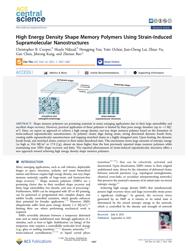 High Energy Density Shape Memory Polymers Using Strain-Induced ...
