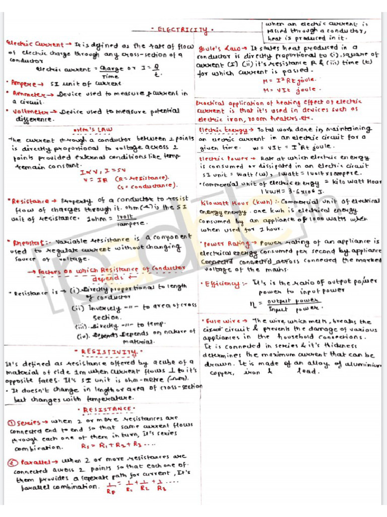 Physics One Page Note of All Chapters Class10 | PDF