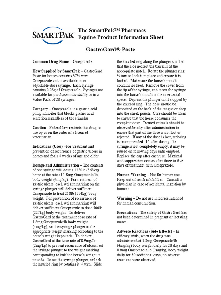 Gastro Gard Paste Product Information Sheet | PDF | Dose (Biochemistry ...