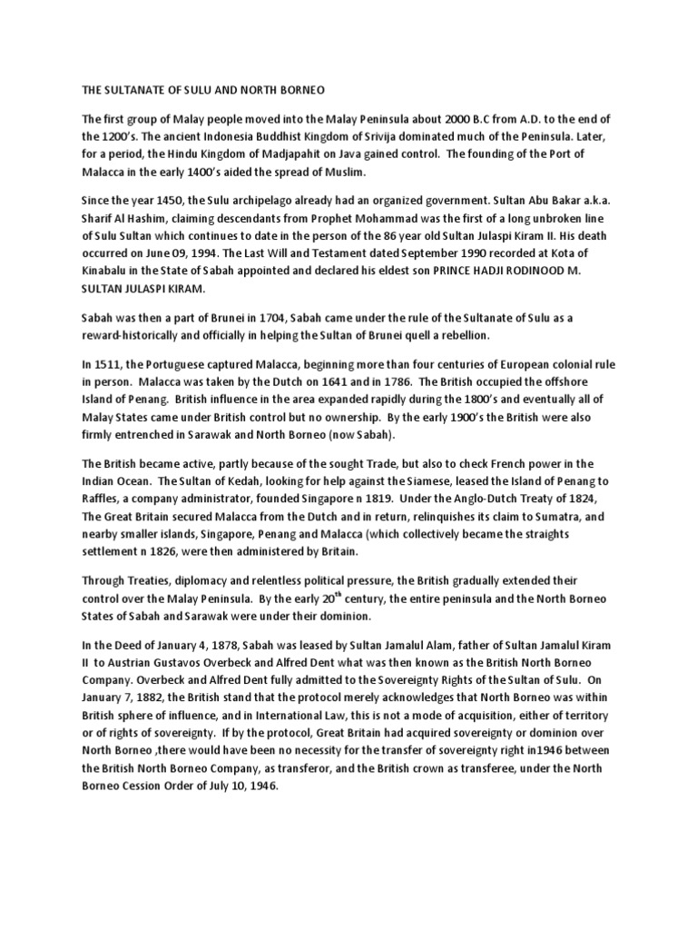 History of the Sulu Sultanate | PDF | Borneo | Malaysia