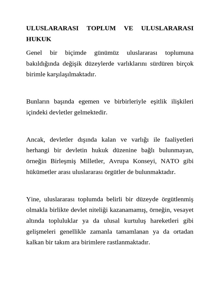 Uluslararasi Toplum Ve Uluslararasi Hukuk | PDF