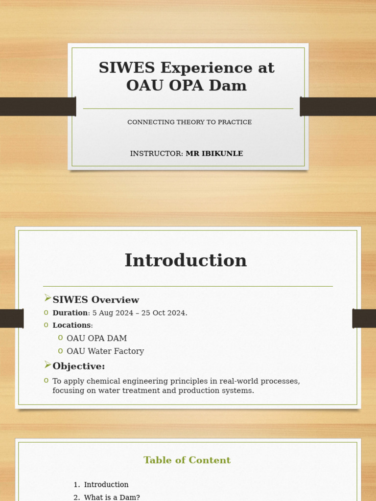DAM Siwes Presentation | PDF | Water Purification | Water Quality