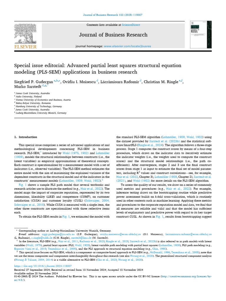 Special issue editorial_Advanced partial least squares structural ... Special issue editorial_Advanced partial least squares structural ...