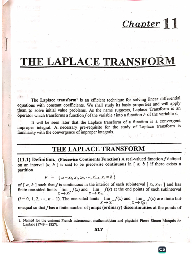 Chapter 11 Laplace Transform | PDF