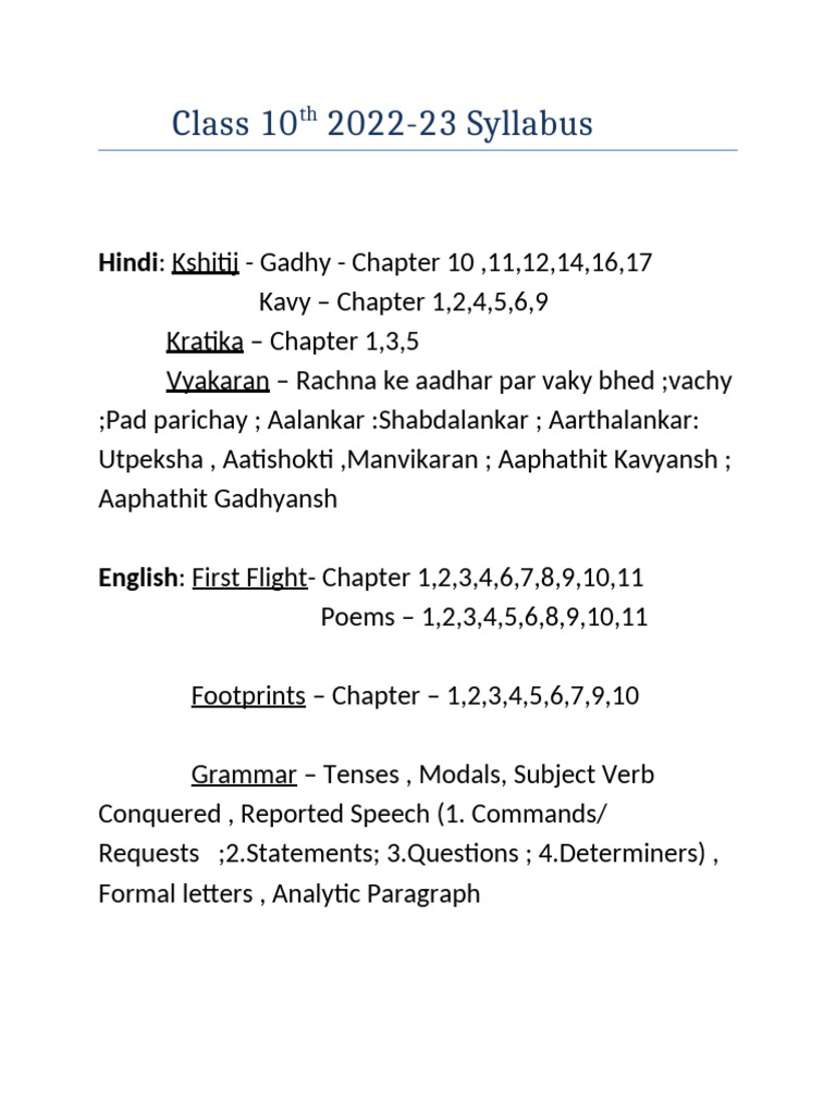 Class 10 Syllabus Overview 2022-23 | PDF