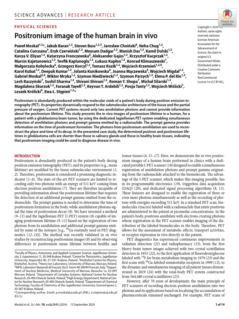 Positronium Image of The Human Brain in Vivo | PDF | Positron Emission ...