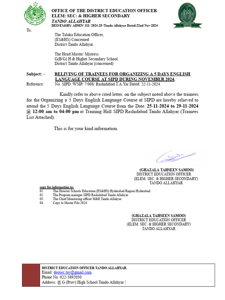 Relieving Training SIPD Rashadabad - Docx-1 | PDF
