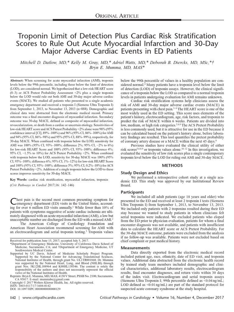 Troponin Limit of Detection Plus Cardiac Risk Stratification Scores To ...