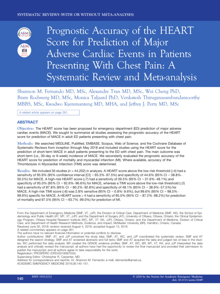 Academic Emergency Medicine - 2018 - Fernando - Prognostic Accuracy of ...