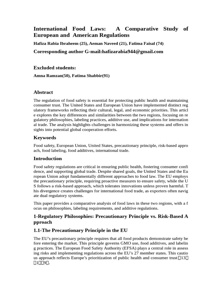 Group 14 Assignment - International Food Laws | PDF | Food Safety | Food And Drug Administration