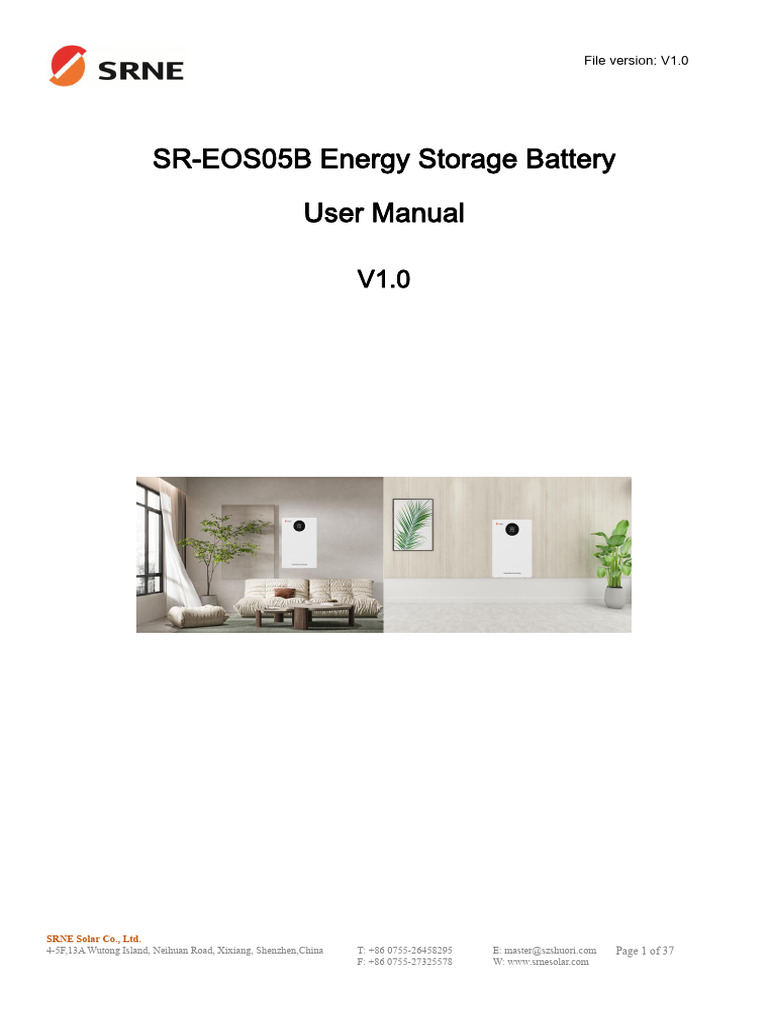 SRNE - EOS05B - Energy Storage Battery - EN - User Manual - V1.0 | PDF ...
