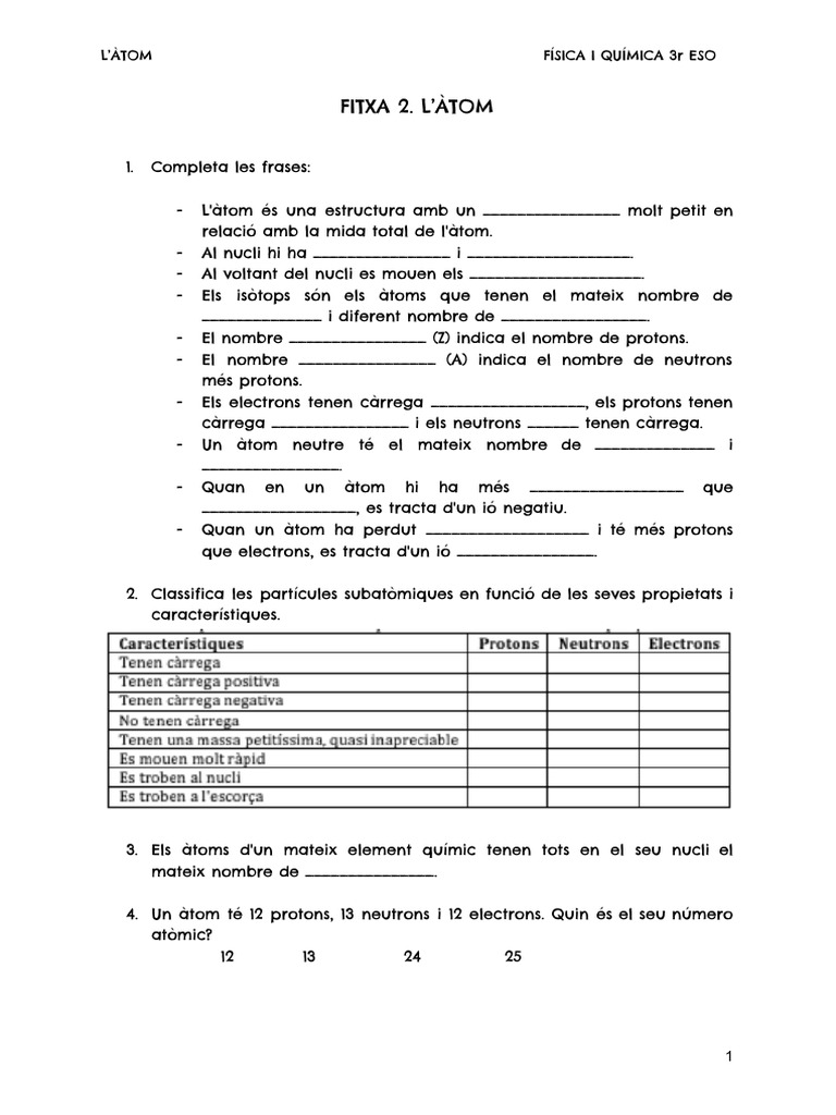 Fitxa 2. L'àtom | PDF