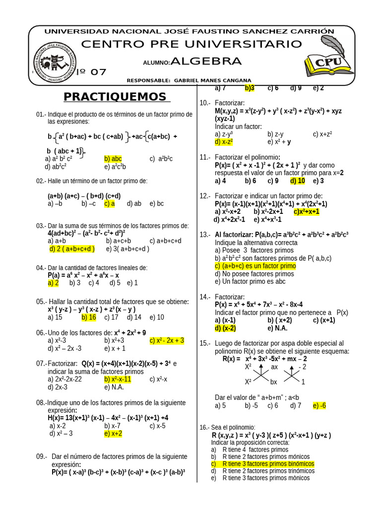 Guia #07 - Factorizacion | PDF | Factorización | Álgebra