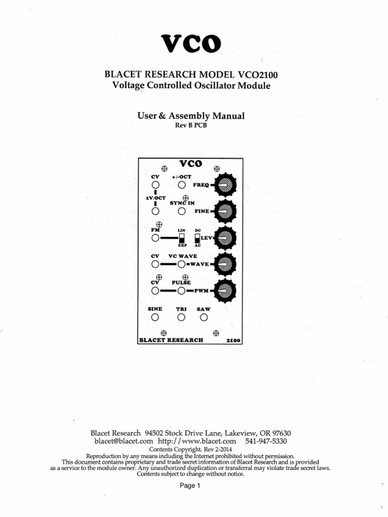 Blacet VCO1200 User & Assembly Manual 2020 Scan | PDF | Electronic ...