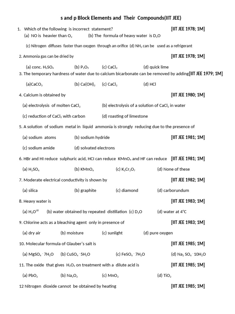 S and P Bloc Elements | PDF | Sodium | Nitrogen