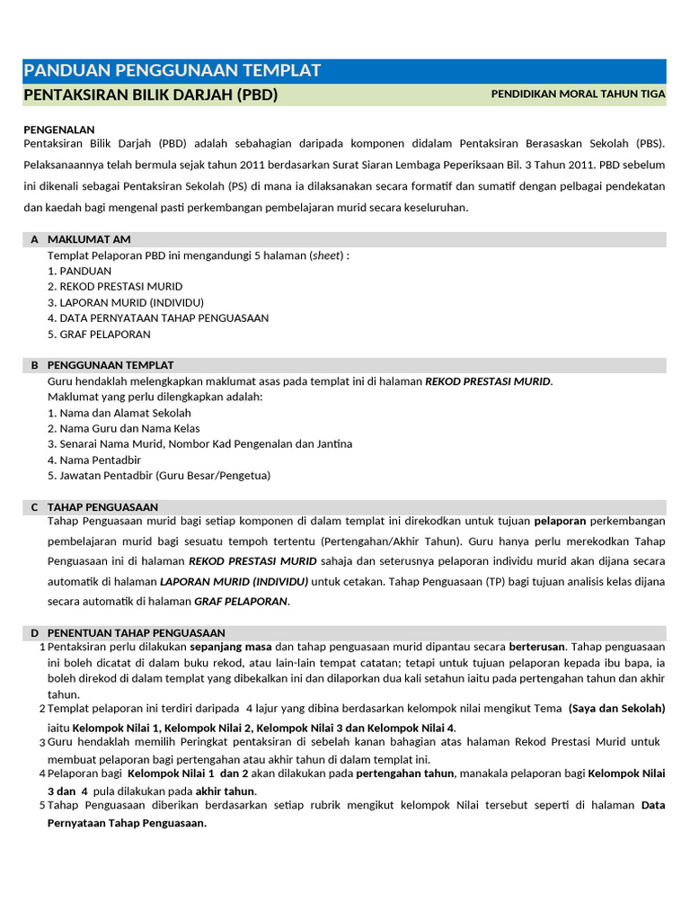 Templat Pelaporan PBD KSSR (Semakan 2017) PM t3 | PDF