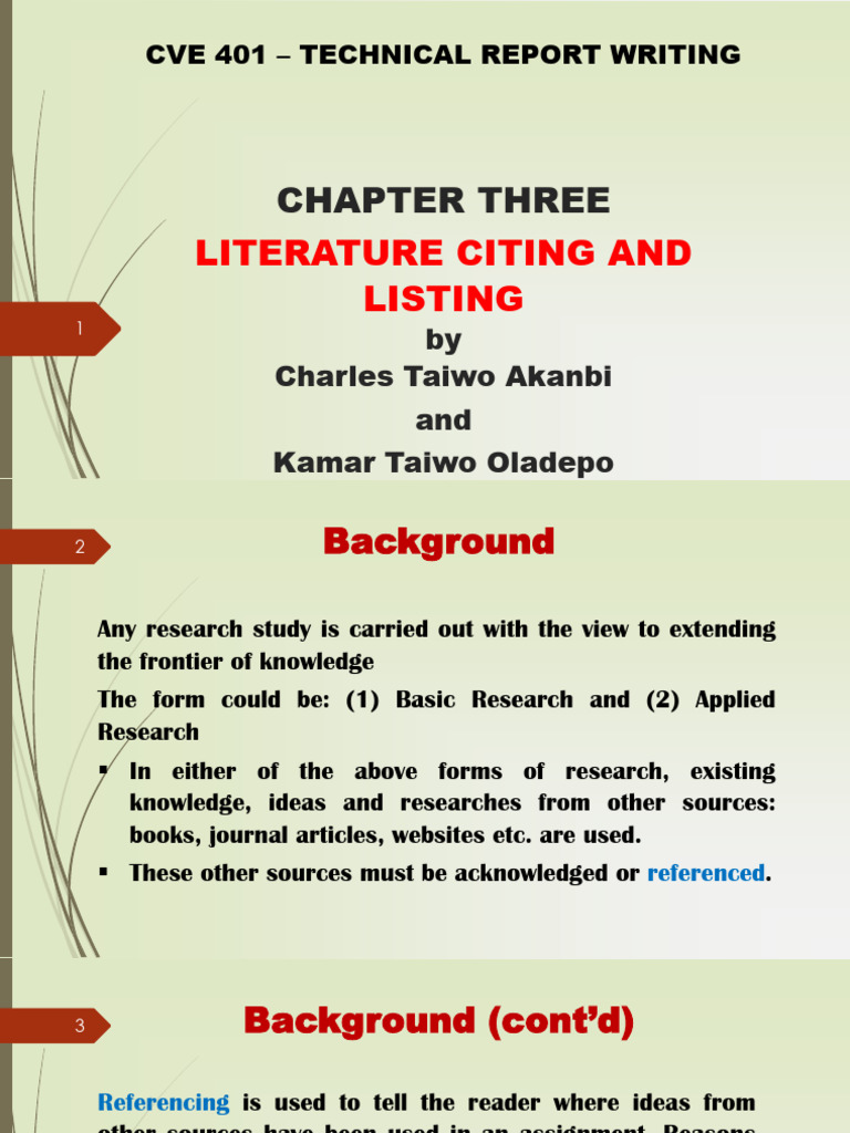 TO-POST - CVE401 - CHAPTER THREE-LITERATURE CITING AND LISTINGpde | PDF | Citation | Bracket