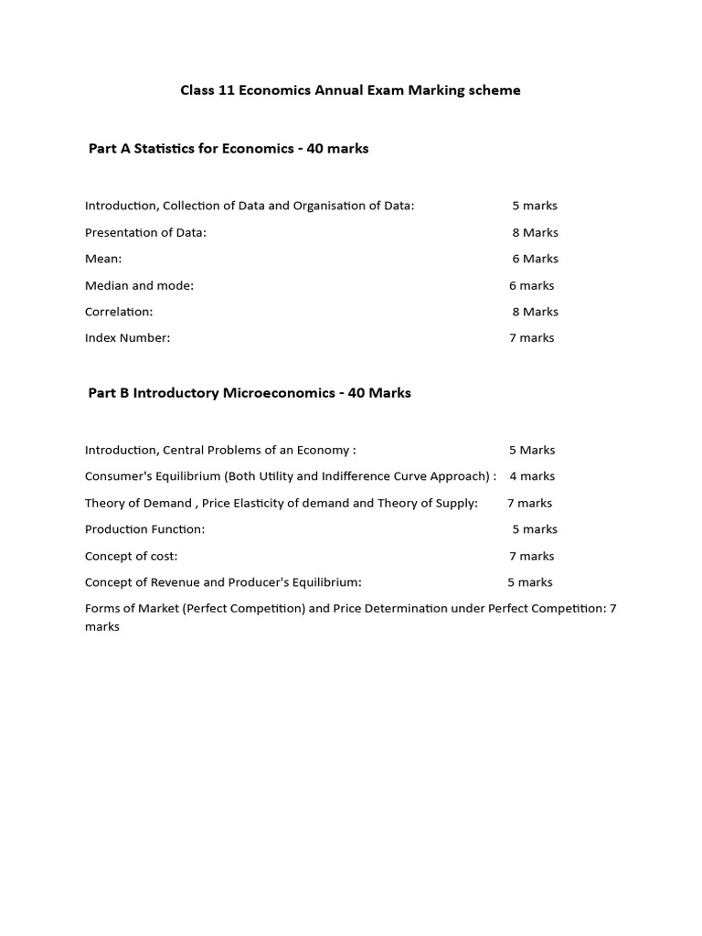 Class 11 Economics Exam Marking Scheme | PDF