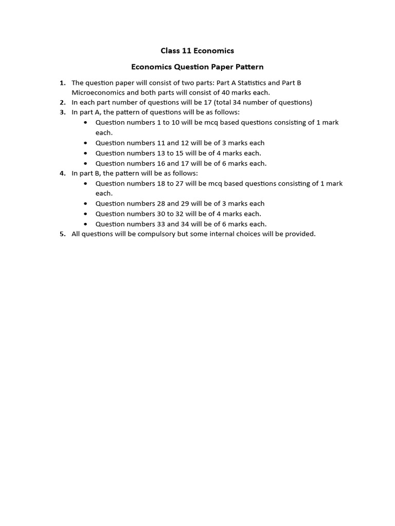 Class 11 Economics question paper pattern 2023-24 | PDF