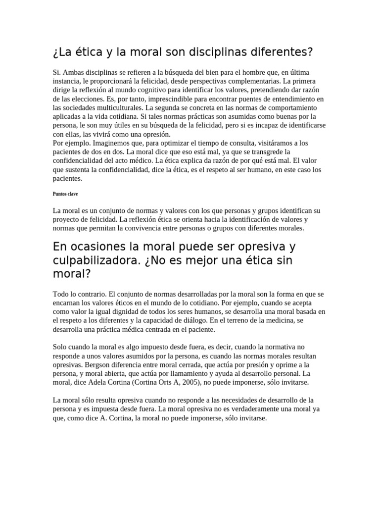 La ética y la moral son disciplinas diferentes | PDF | Moralidad ...