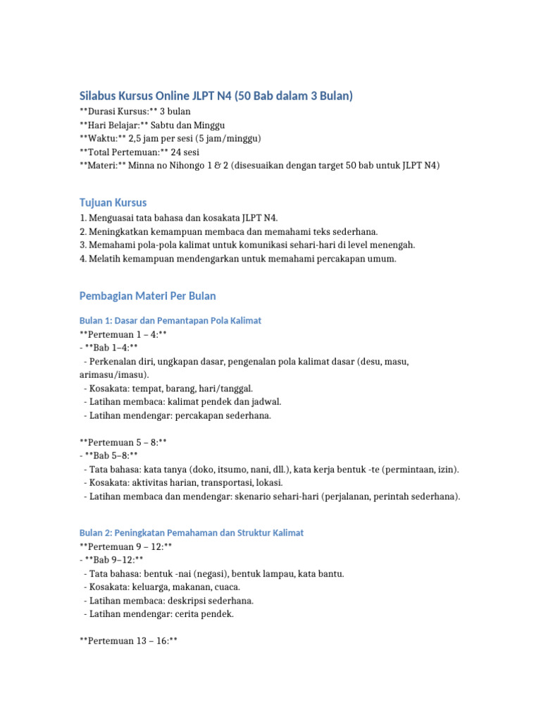 Silabus JLPT N4 Online | PDF