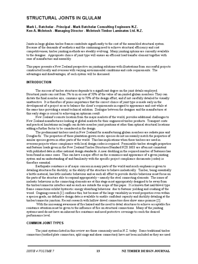 Structural Joints in Glulam | PDF | Framing (Construction) | Screw