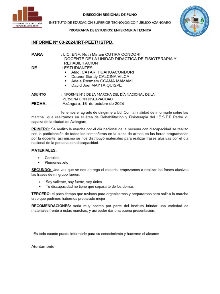 Informe #5 Marcha Dia Nacional de La Persona Con Discapacidad | PDF