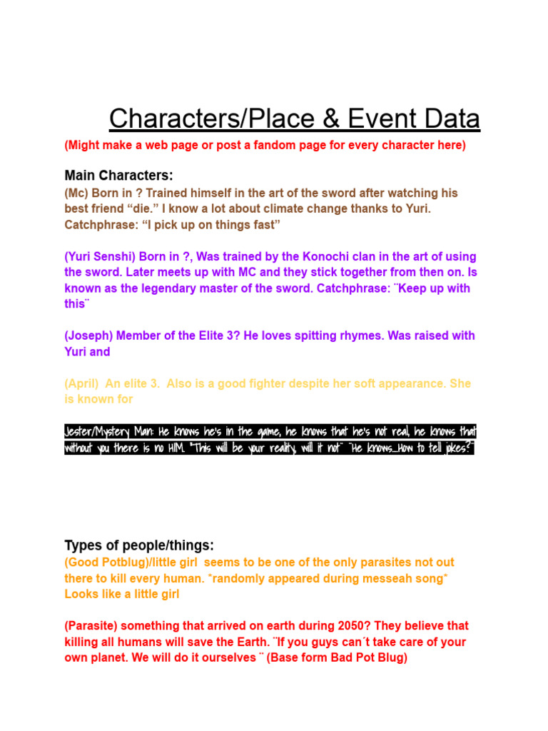 Character and Event Overview for Game | PDF | Climate Change
