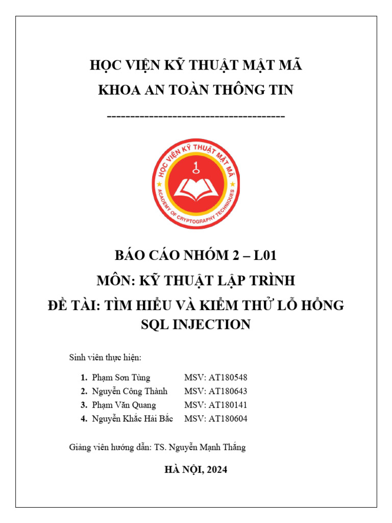 Báo Cáo Nhóm 2 - KTLT L01 | PDF