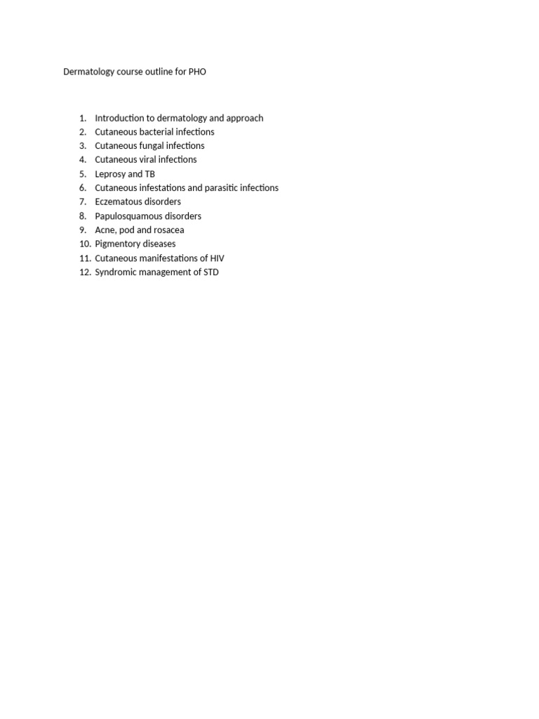 Dermatology Course Outline PHO | PDF