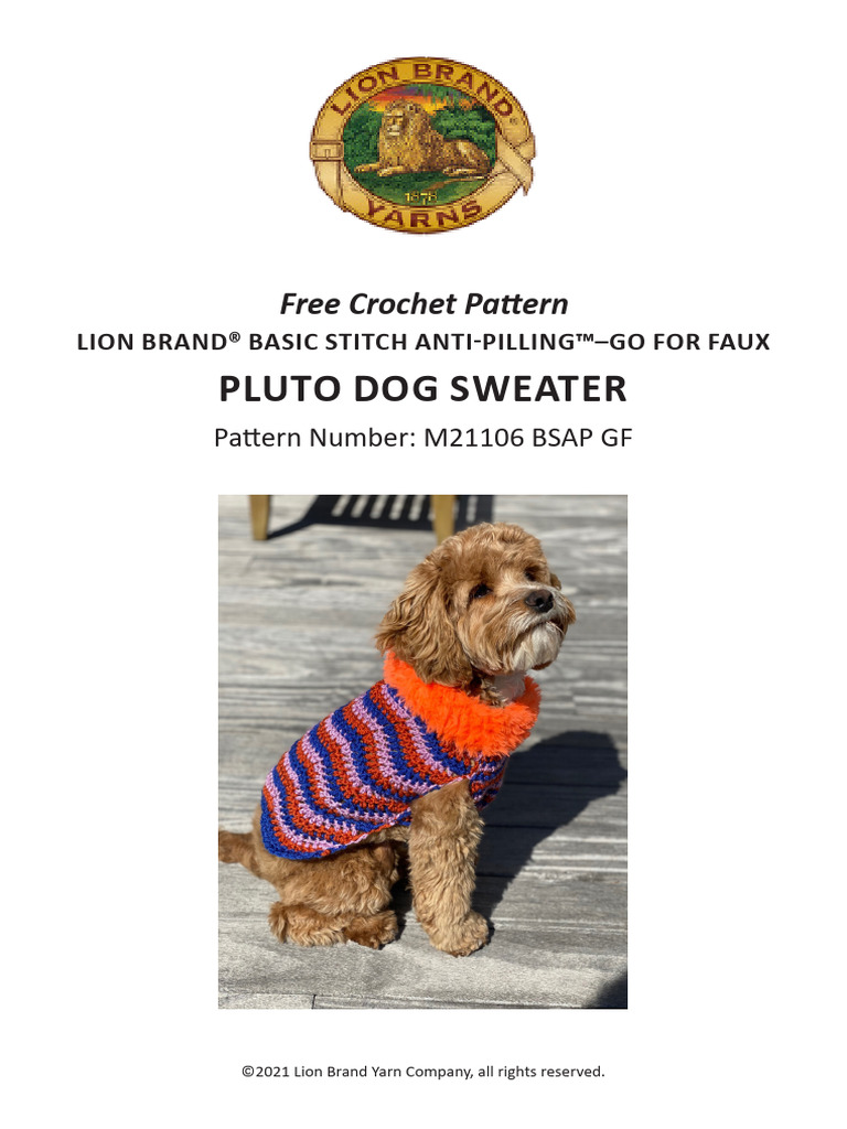 Pluto Dog Sweater in Lion Brand Basic Stitch Anti Pilling Yarn M21106 ...