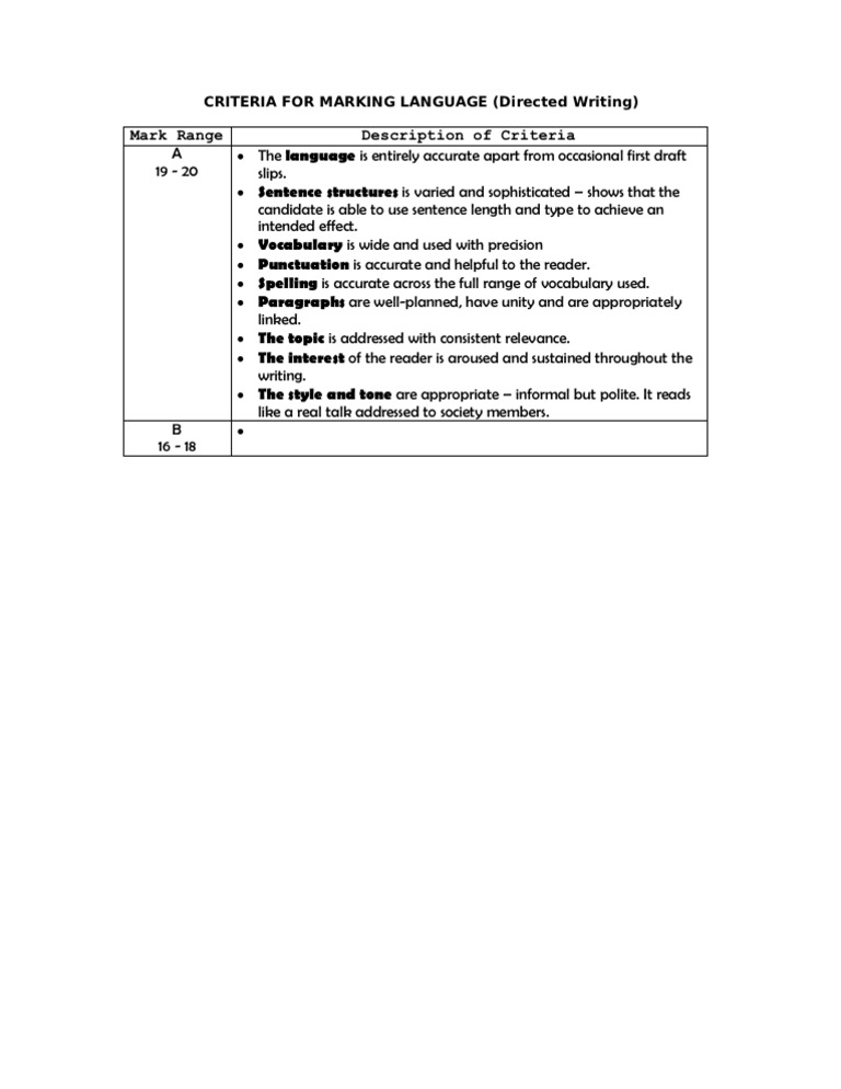 Criteria For Marking Language | PDF