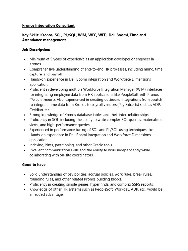 Kronos Integration Consultant-1 | PDF