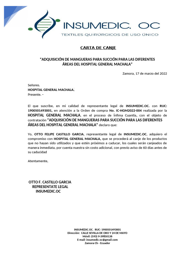 Carta de Canje | PDF