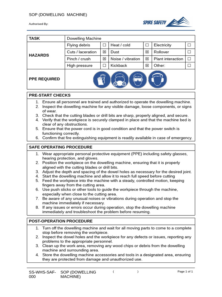 Dowelling Machine Safety SOP Guide | PDF | Personal Protective ...