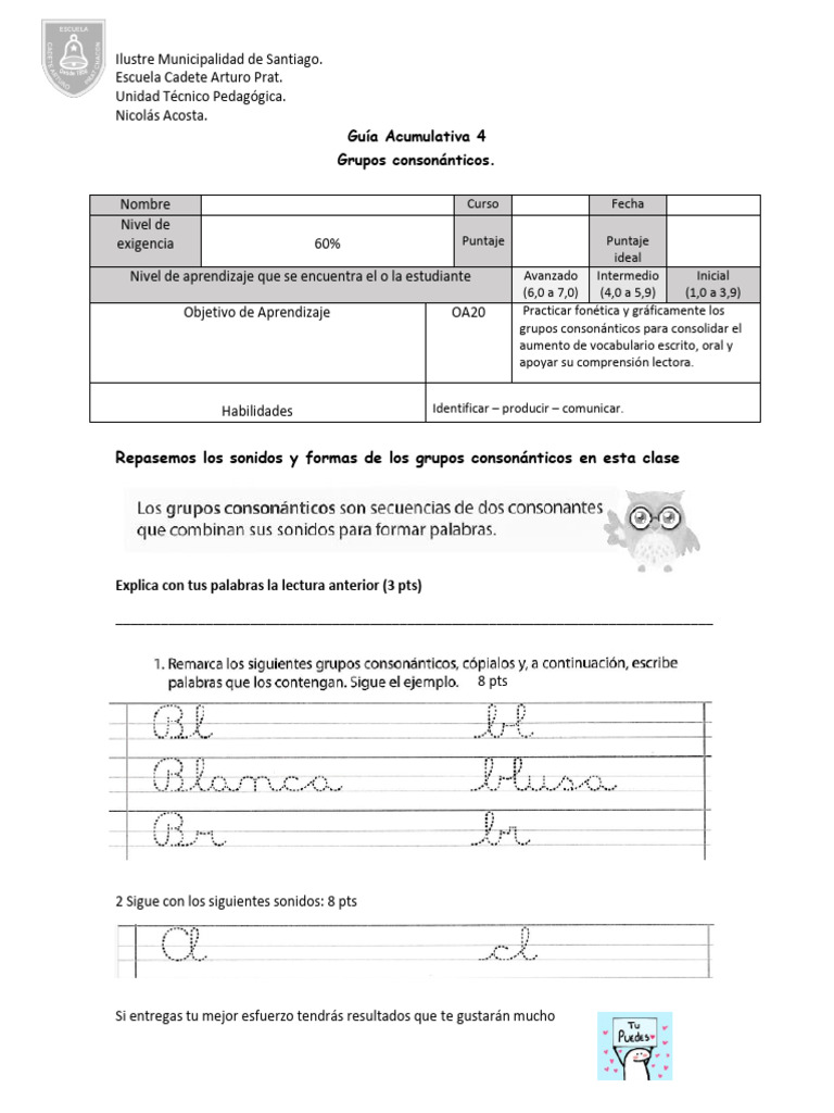 Experiencia 5 Guia 4 Grupos Consonanticos. | PDF