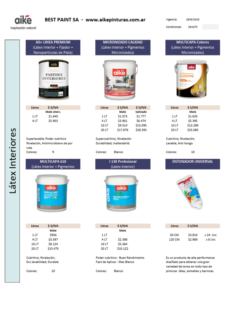 Precios y Características de Pinturas Best Paint | PDF | Pintar ...