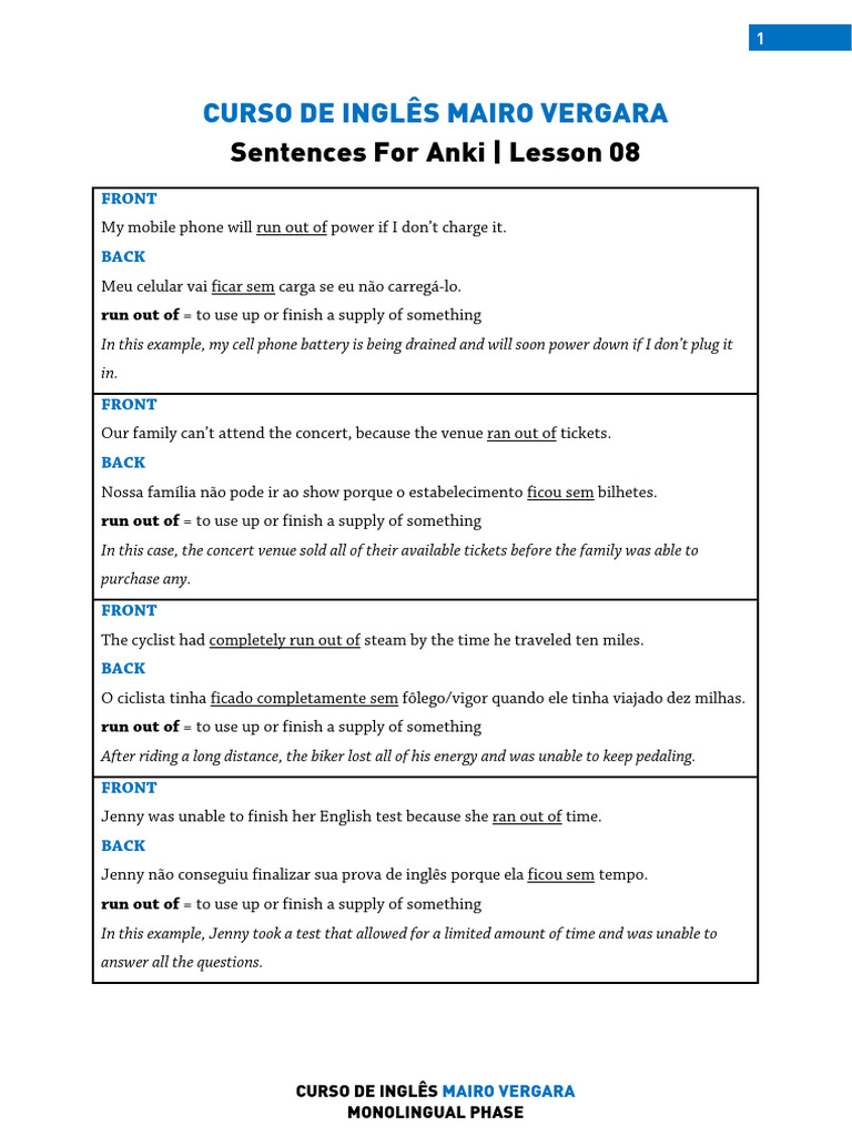 Anki Sentences for English Learning | PDF