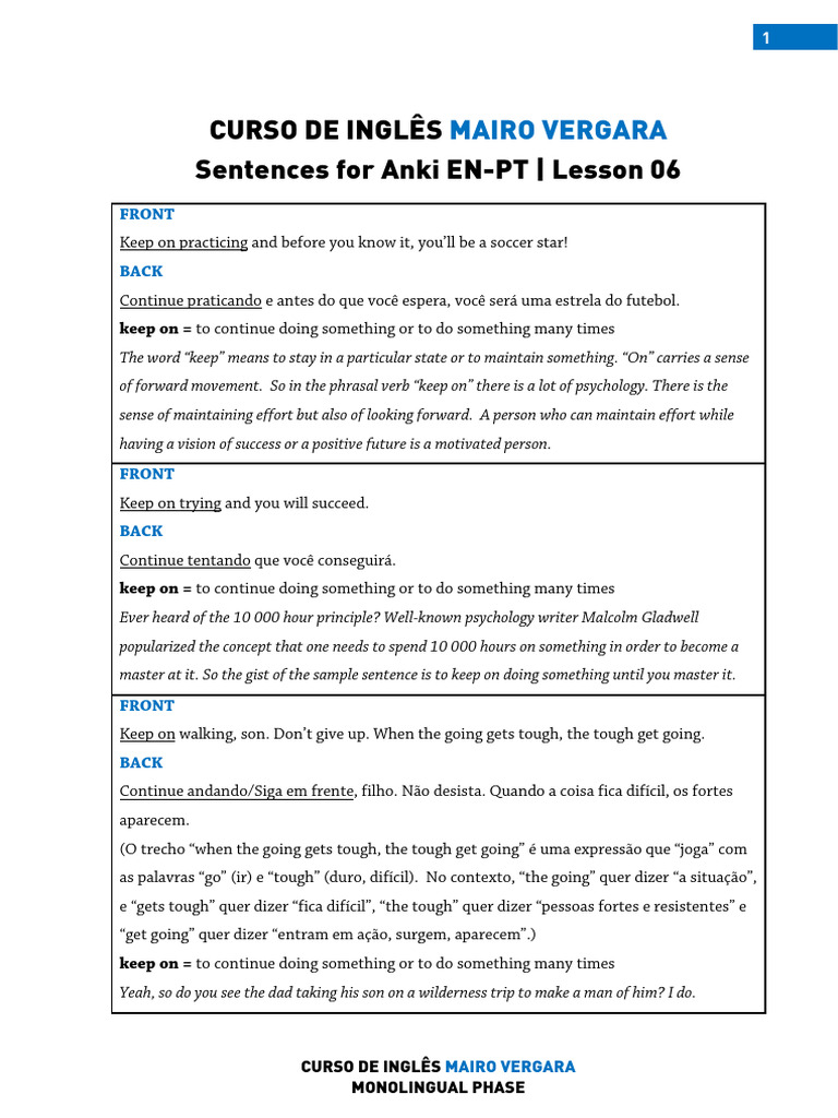 Anki Sentences for English Learning | PDF