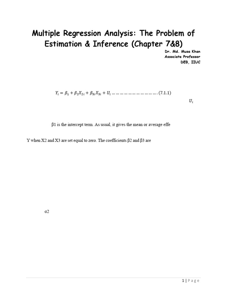 Multiple Regression Analysis(Three Variables) (1) | PDF | Ordinary Least Squares | Linear Regression