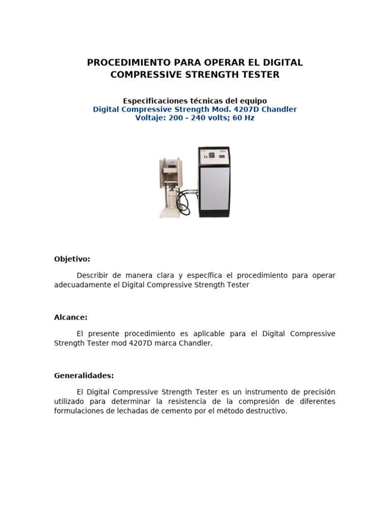 Procedimiento para Digital Compressive Tester | PDF | Cambiar | Informática
