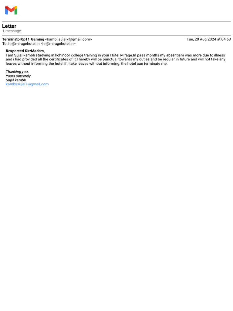 Gmail - Letter | PDF