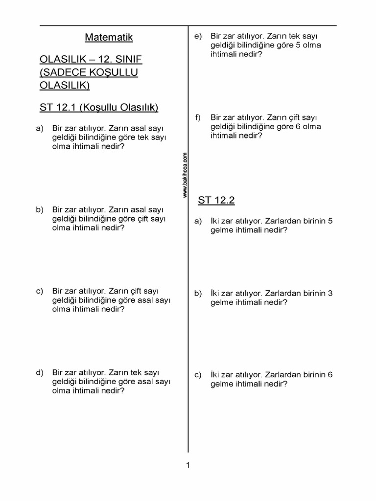 47 - Olasılık - 12. SINIF - SADECE KOŞULLU OLASILIK - 10w | PDF