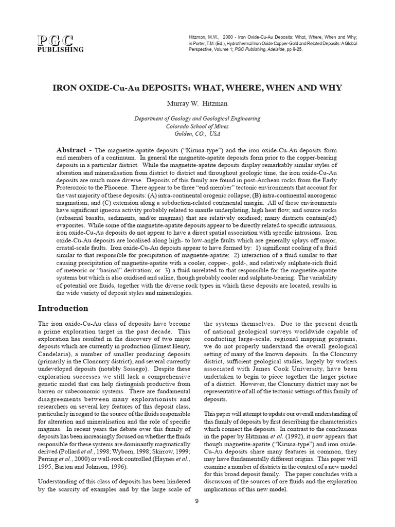 Hitzman IOCG Overview-PGC Publishing | PDF | Igneous Rock | Rift