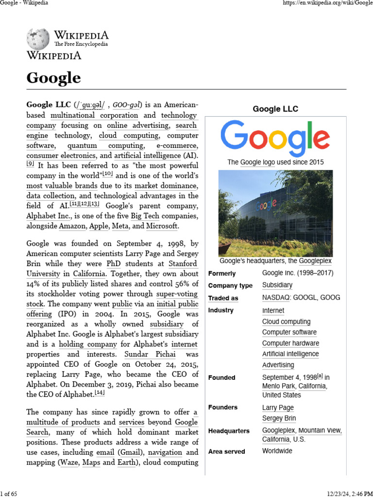 Google - Wikipedia | PDF | Alphabet Inc. | Google