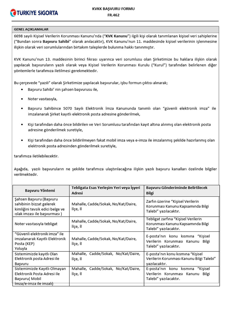 Ilgili Kisi Basvuru Formu Sigorta | PDF