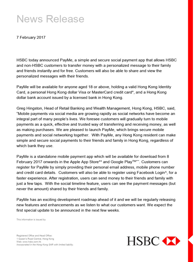 HSBC Payme Press Release Eng | PDF | Hsbc | Computing