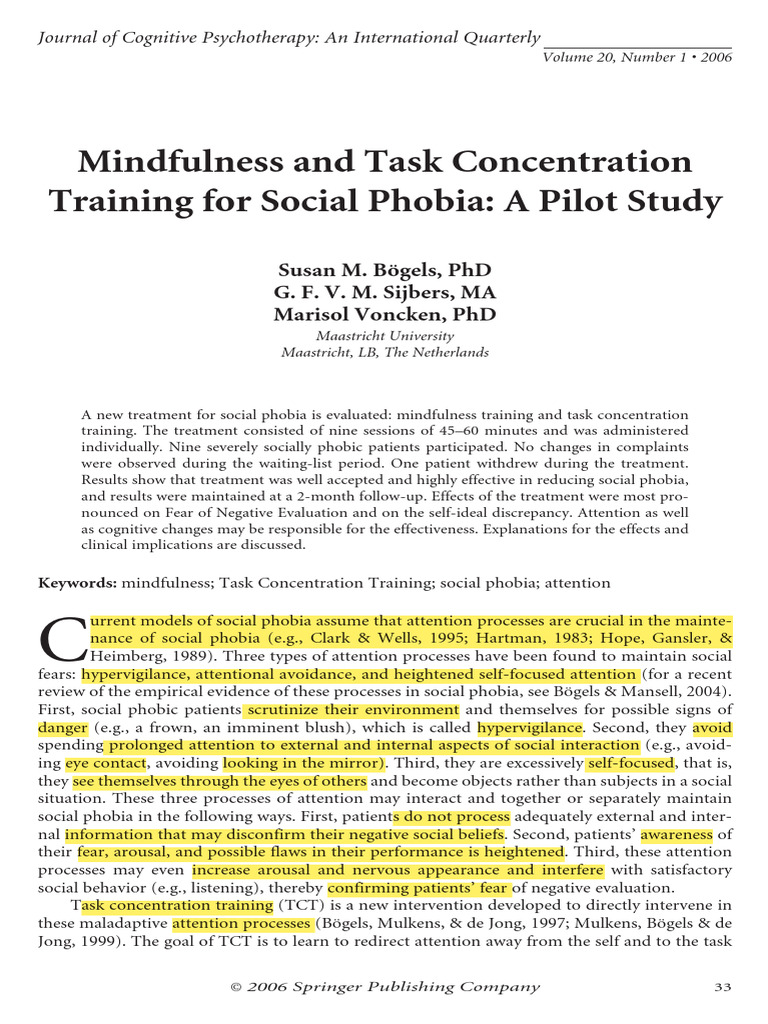 Mindfulness and Task Concentration Training For Social Phobia - A Pilot ...