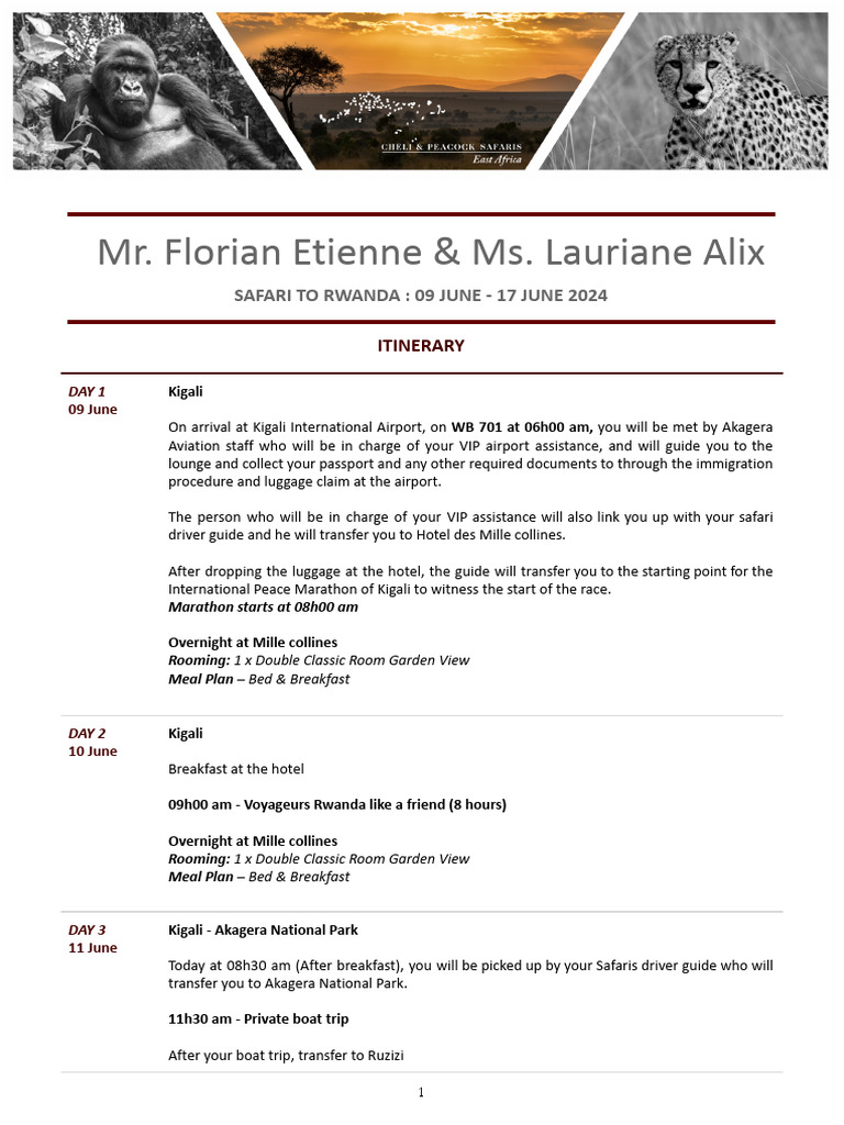 Rwanda Itinerary Layout.docx | PDF | Meal